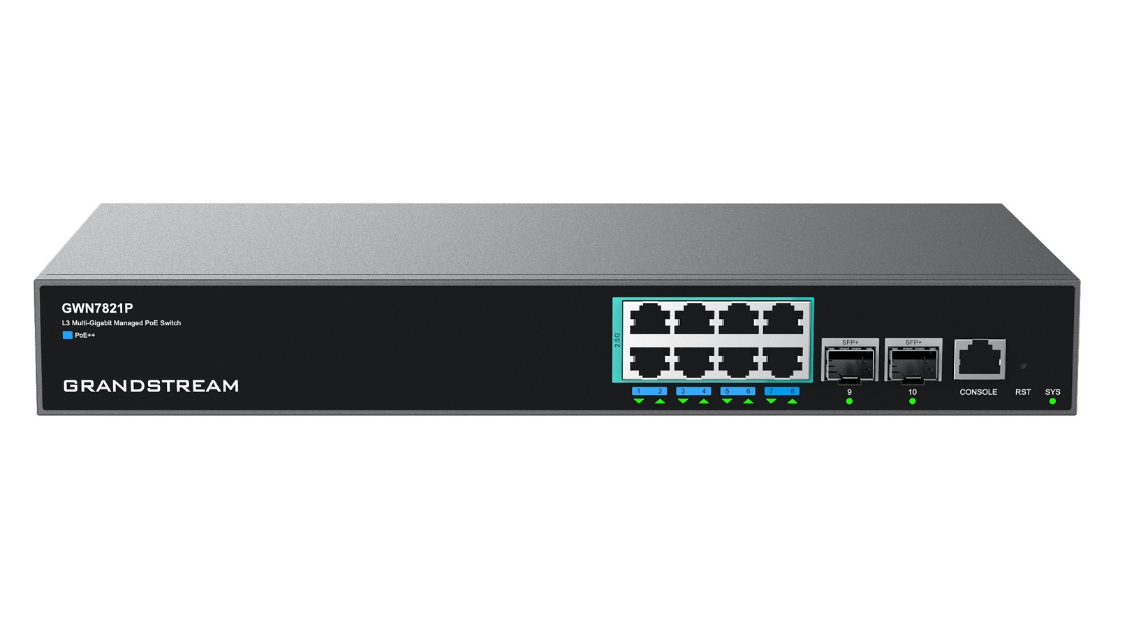 Grandstream GWN7821P 8-Port Multi-Gigabit Layer 3 Managed PoE Switch with 2 SFP+ Ports ...