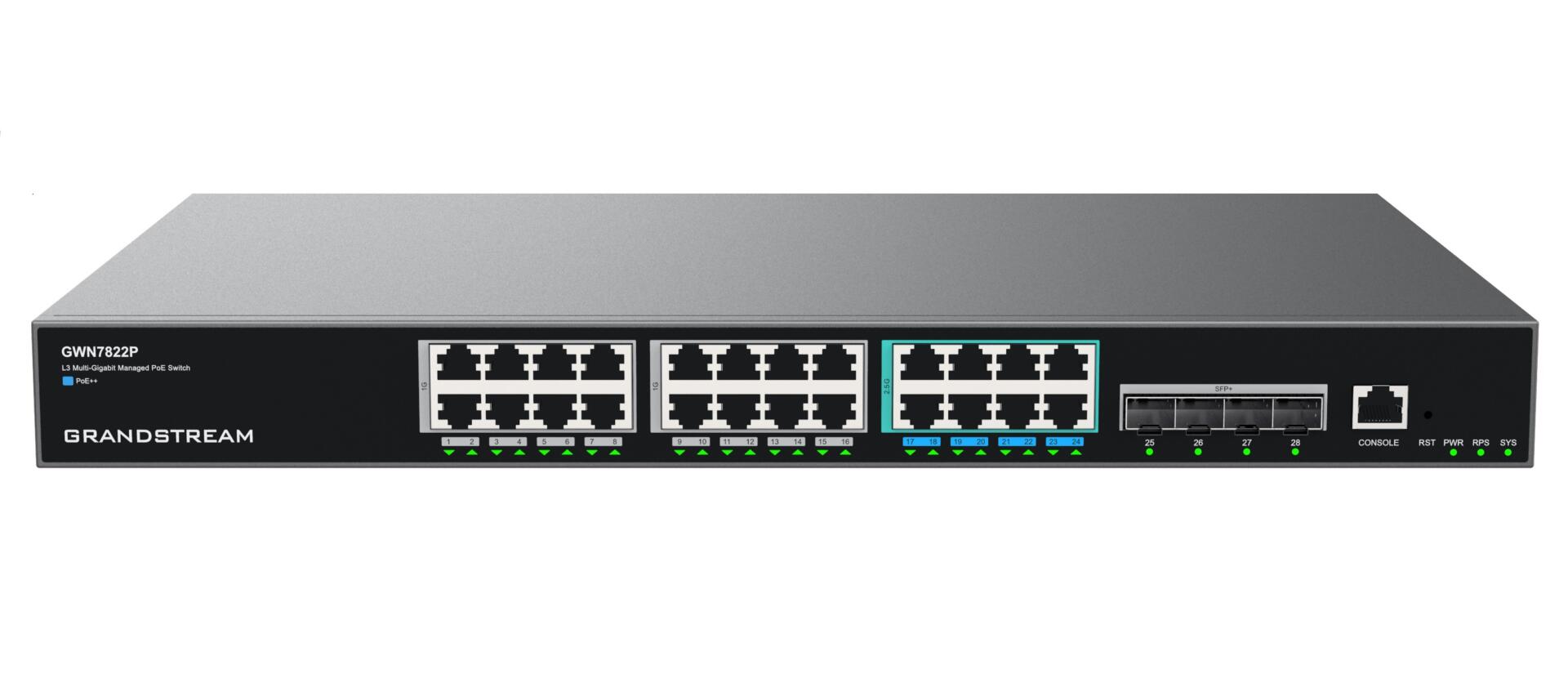 Grandstream GWN7822P 16-Port Multi-Gigabit Layer 3 Managed PoE Switch with 4 SFP+ Ports ...